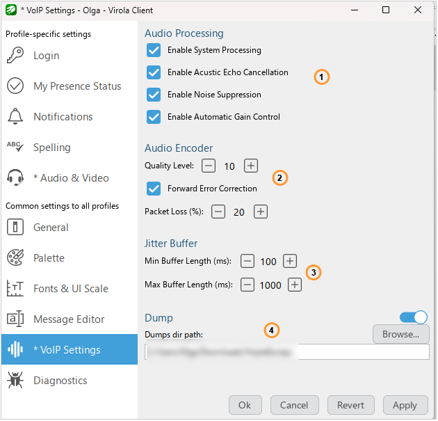 Configuration > VoIP settings